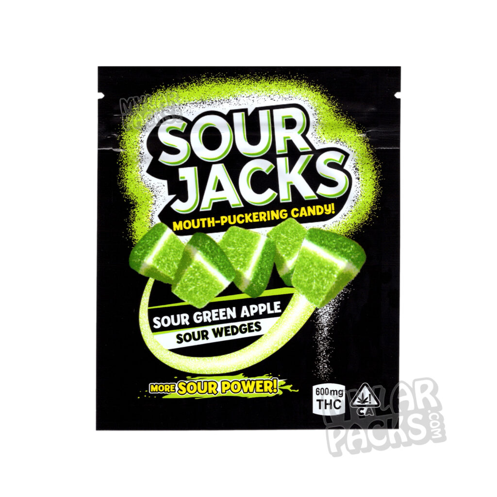 Sour Jacks Sour Green Apple Wedges 600mg Empty Mylar Bag Edibles Candy ...
