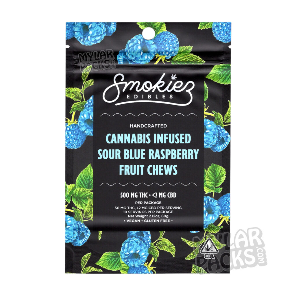 Smokiez Sour Blue Raspberry 500mg Infused Empty Mylar Bag Edibles Candy ...