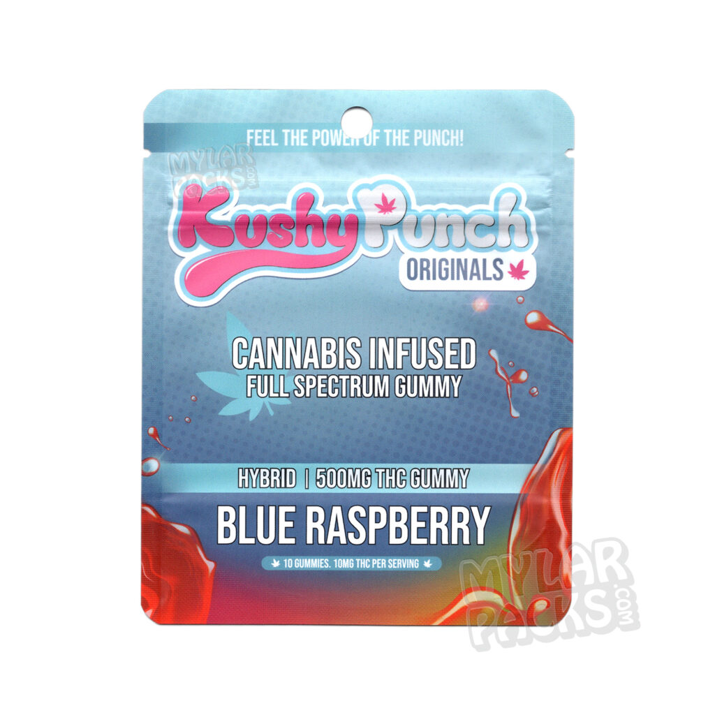 Kushy Punch Blue Raspberry 500mg Empty Mylar Bags Gummy Edibles Candy ...