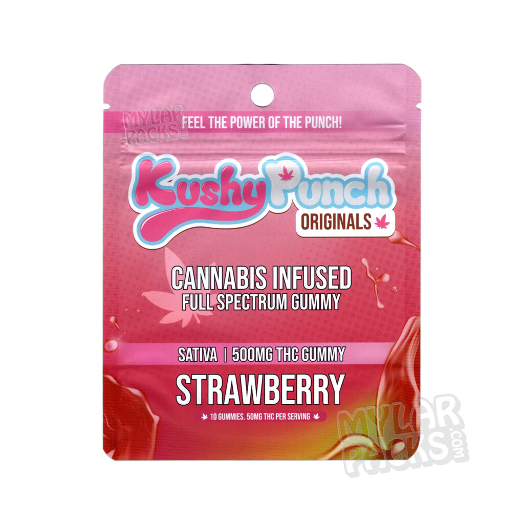 Kushy Punch Strawberry 500mg Empty Mylar Bags Gummy Edibles Candy ...