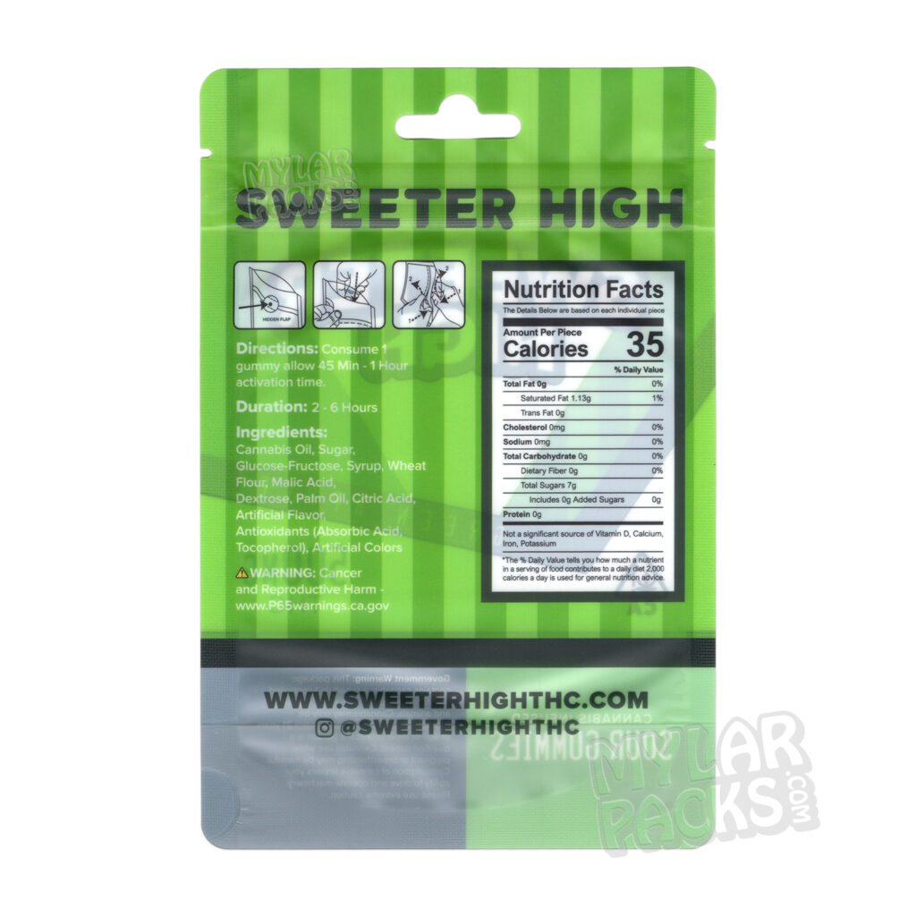 Sweeter High Green Apple Sour Gummies Empty Mylar Bag Edibles Candy ...