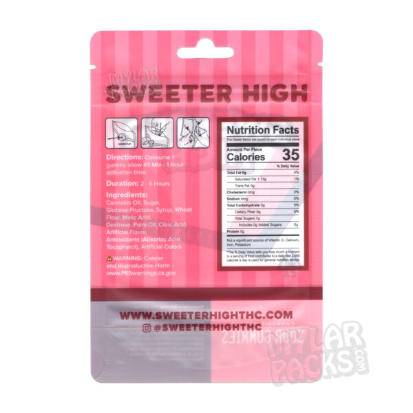 Sweeter High Strawberry Sour Gummies Empty Mylar Bag Edibles Candy ...