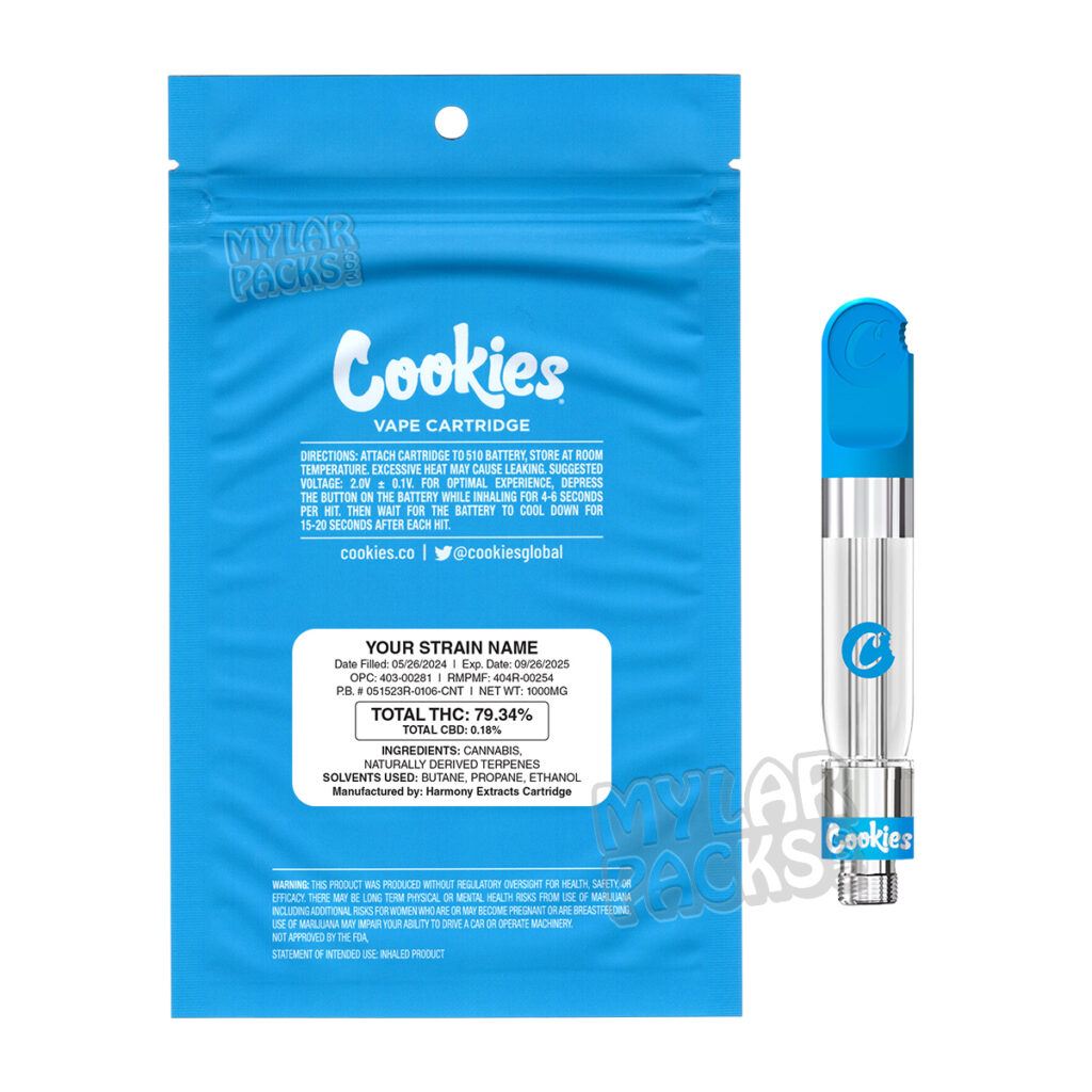 Cookies 1ml Vape Packaging with Mylar Bag and Custom Stickers