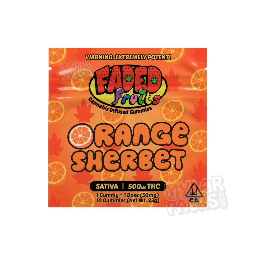 Faded Fruits Orange Sherbet 500mg Empty Mylar Bag Edibles Candy ...